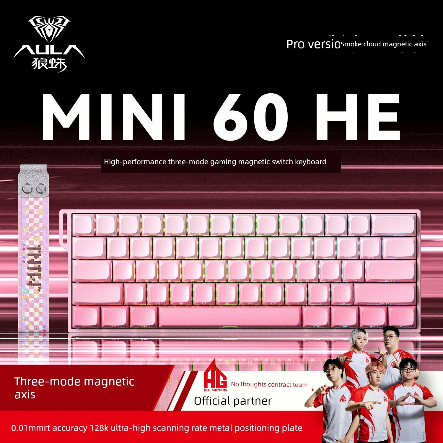 Mini60 Розово-Белая PRO Беспроводная Трехрежимная Механическая Клавиатура с Магнитной Осию Янь Юнь, Официальная