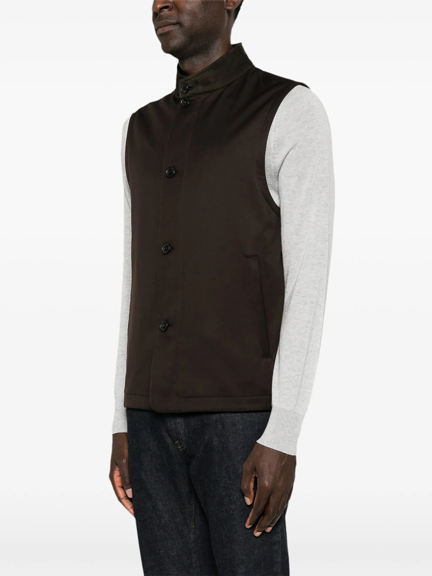 Пальто Ermenegildo Zegna Leather-trim button-up gilet, размер 50 — фото 1