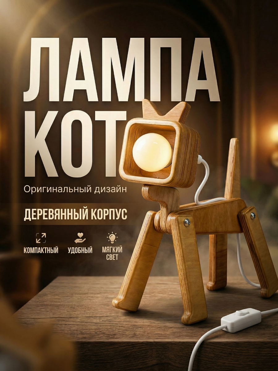 Светильник настольный лампа котик