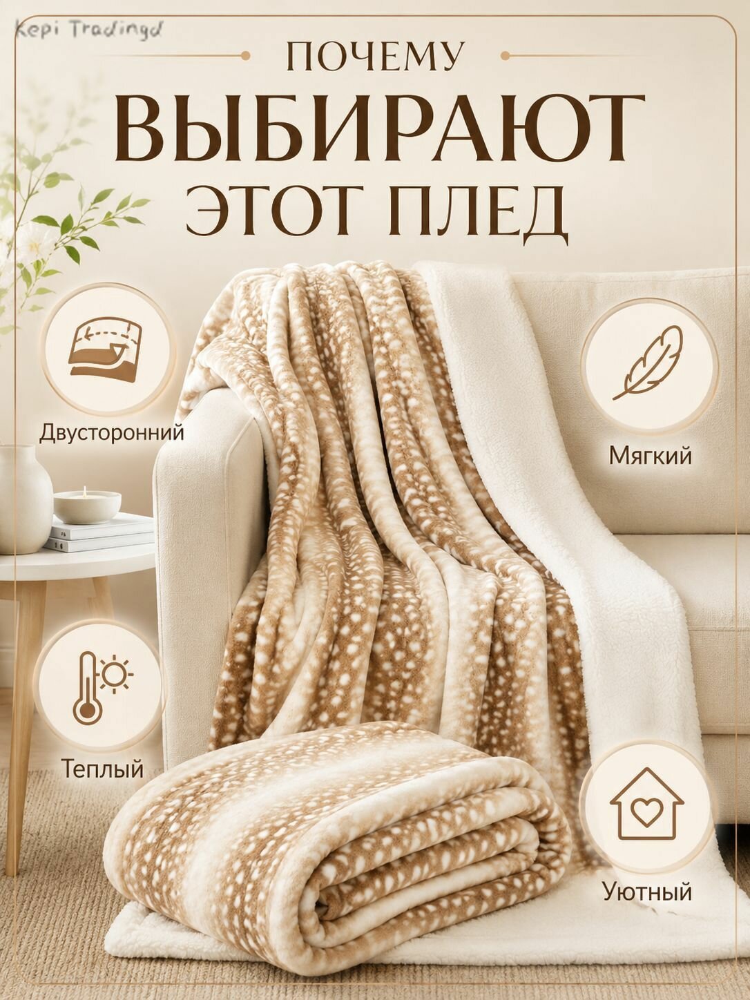 Плед фланелевый, животный полосатый узор, цифровая печать, 130×150 см — фото 1