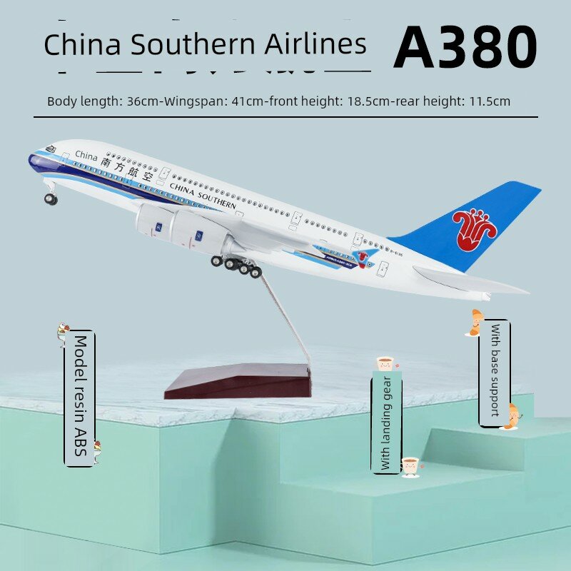 Модель самолета А380 авиакомпании Southern Airlines с колесами, 36 см алюминиевая копия