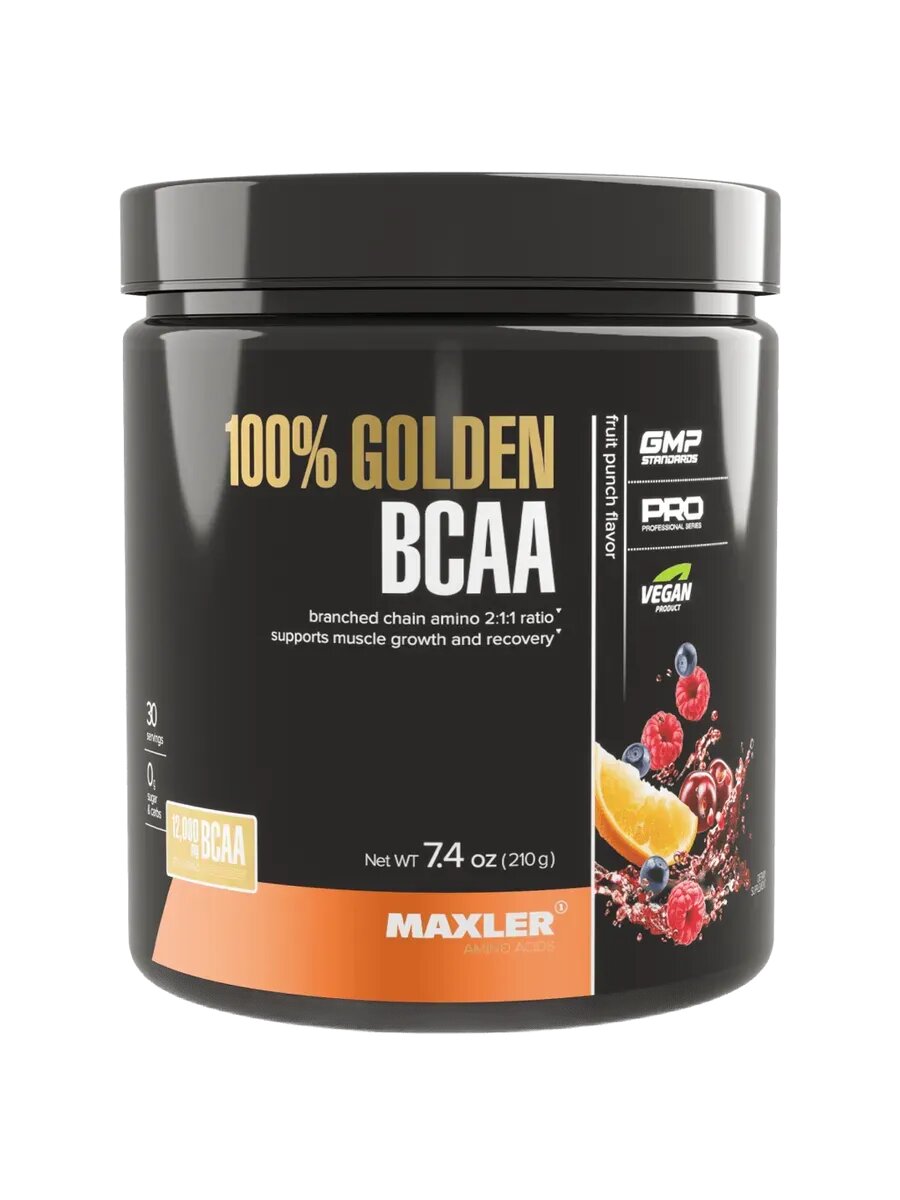 Макслер 100% Голден БЦАА / Maxler 100% Golden BCAA Fruit Punch flavor вкус фруктовый пунш порошок по 210 г 1 шт