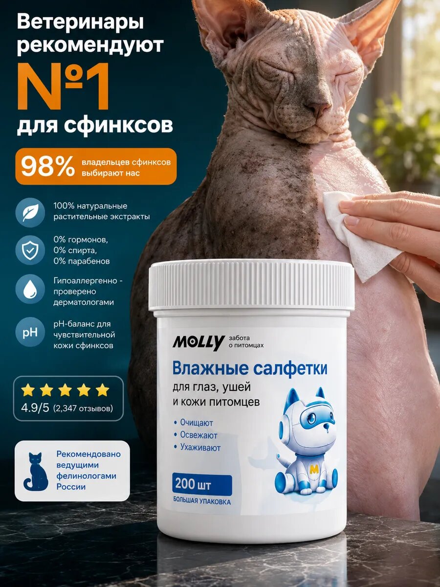 Салфетки для кошек сфинкс для глаз и ушей