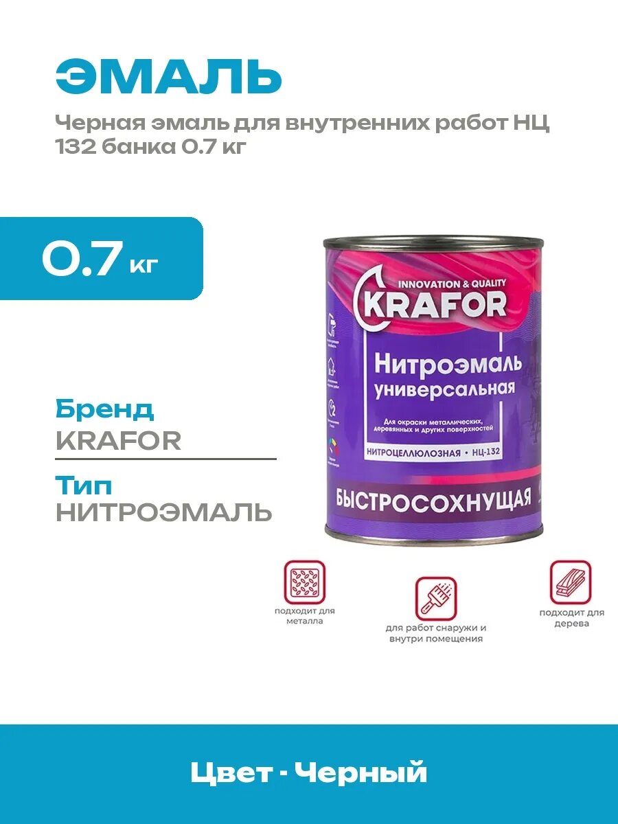 Эмаль нитроцеллюлозная черная для дома металл дерево 0.7кг