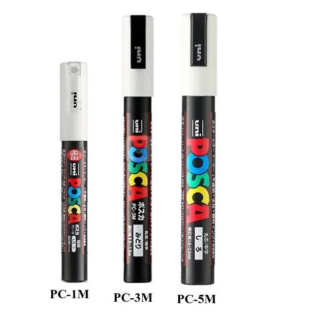 Набор маркеров Uni POSCA PC-1M/3M/5M 3 Mix White