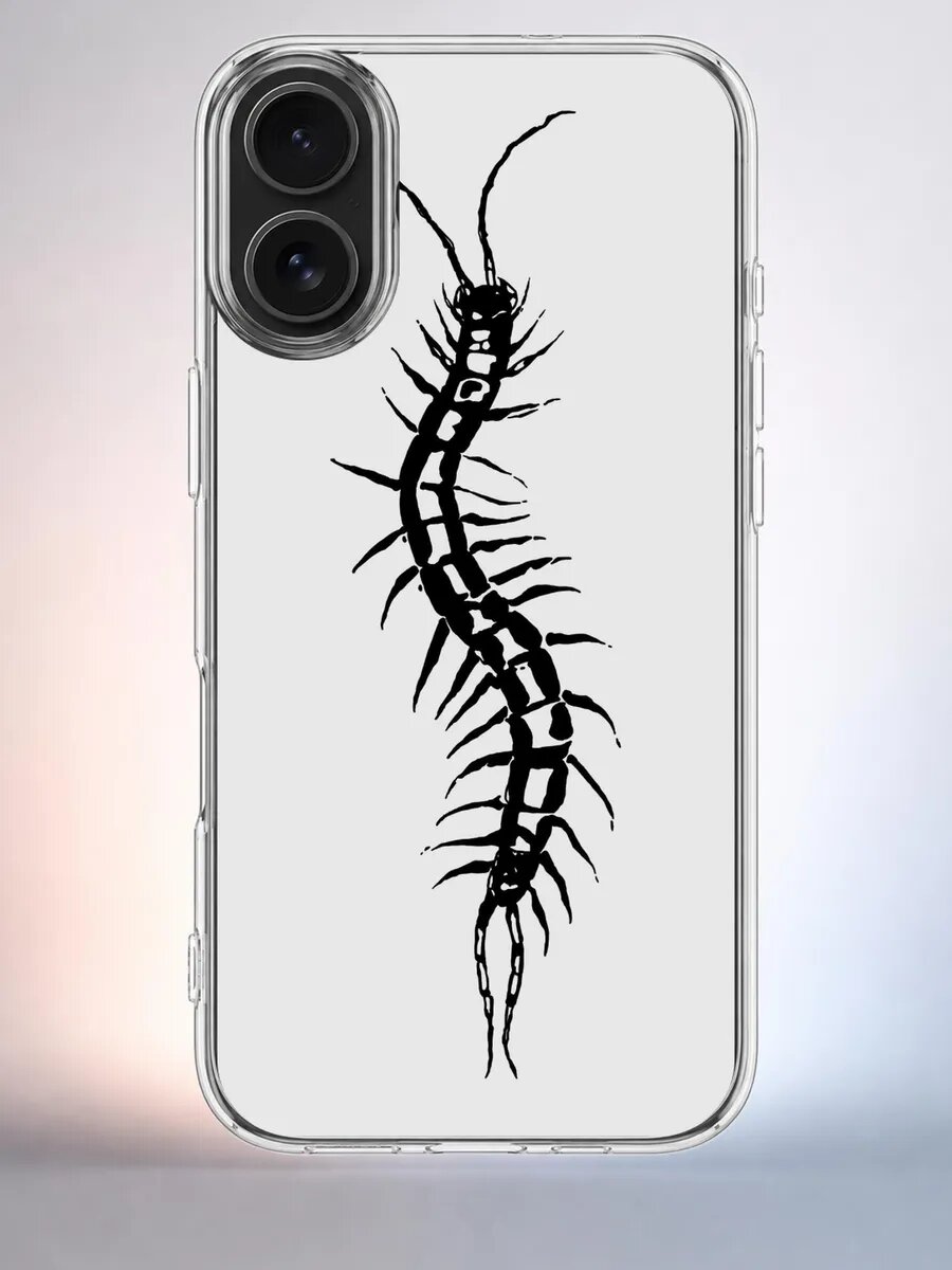 Чехол iPhone 16 сороконожка силиконовый прозрачный