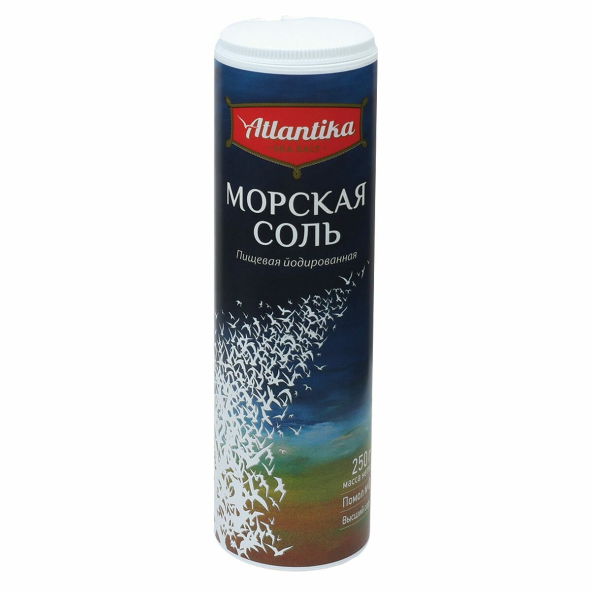 Соль пищевая Атлантика "Морская" 250г, мелкая, йодированная, пластиковая туба с дозатором, 9 уп. (622028)