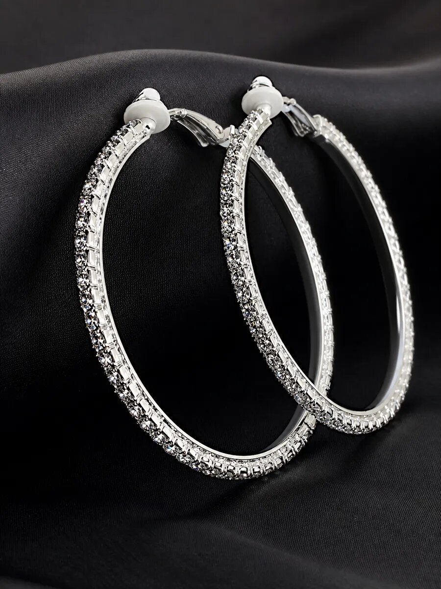 Серьги клипсы, конго, размер 43 мм, серебряный — фото 1