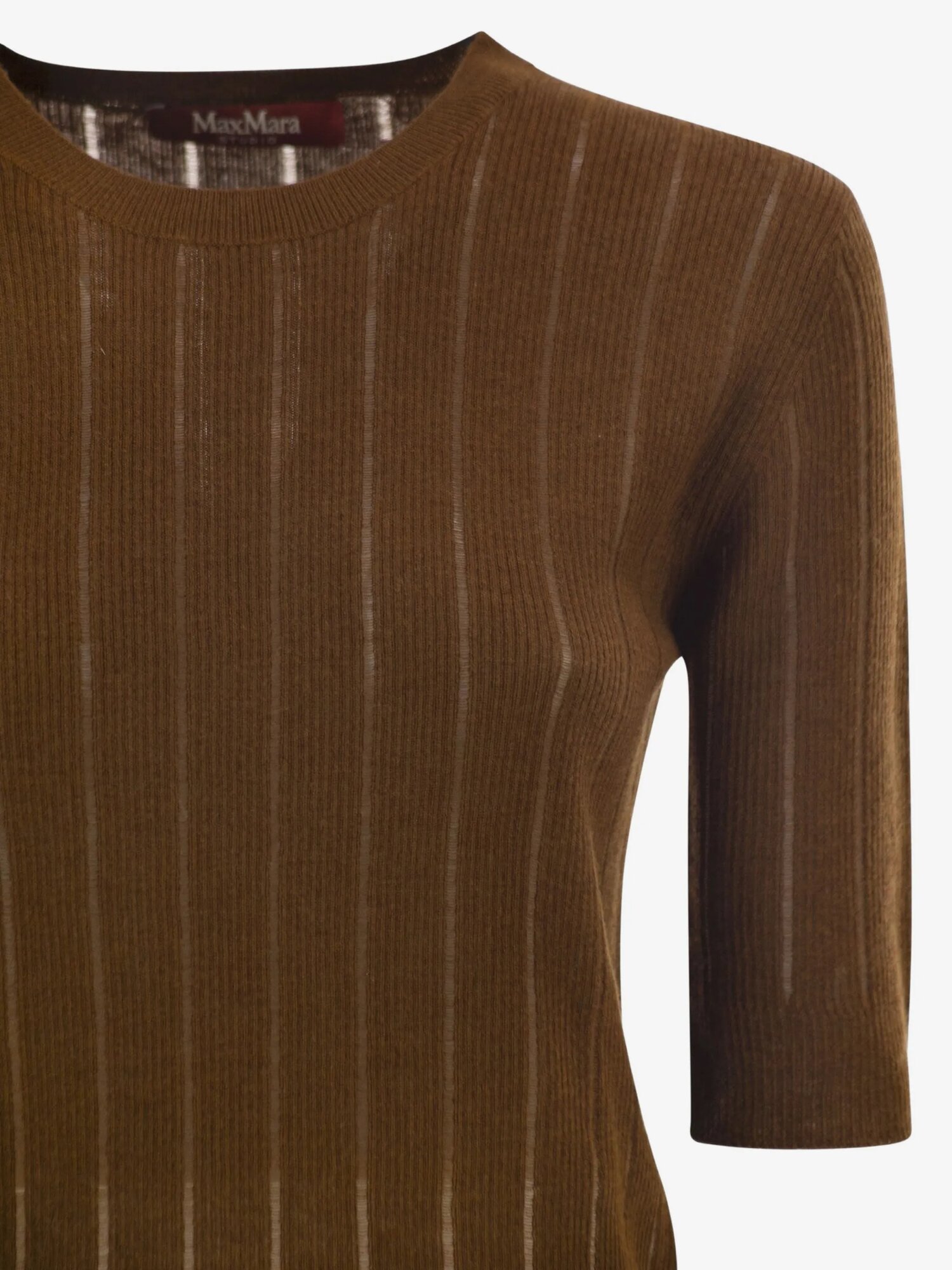 Топ Max Mara Ribbed-knit silk-blend top, размер 42, коричневый — фото 1