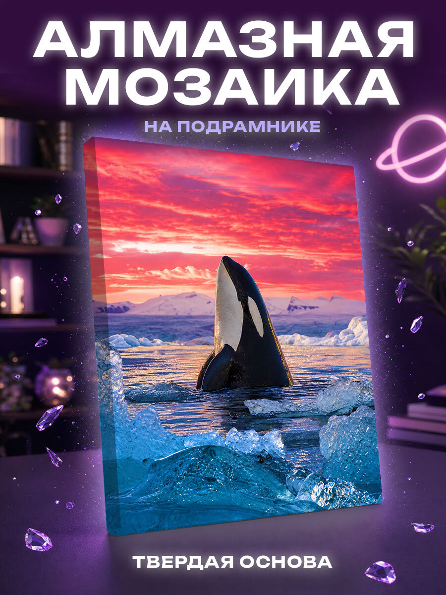 Алмазная мозаика Косатка среди закатных льдов