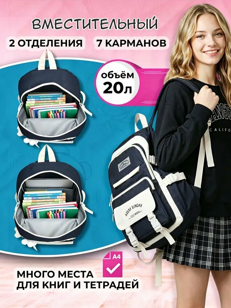 Набор школьных принадлежностей 5‑в‑1, детский рюкзак, сумка‑трансформер, пенал, кошелек, мешок, подарочные брелоки — фото 1