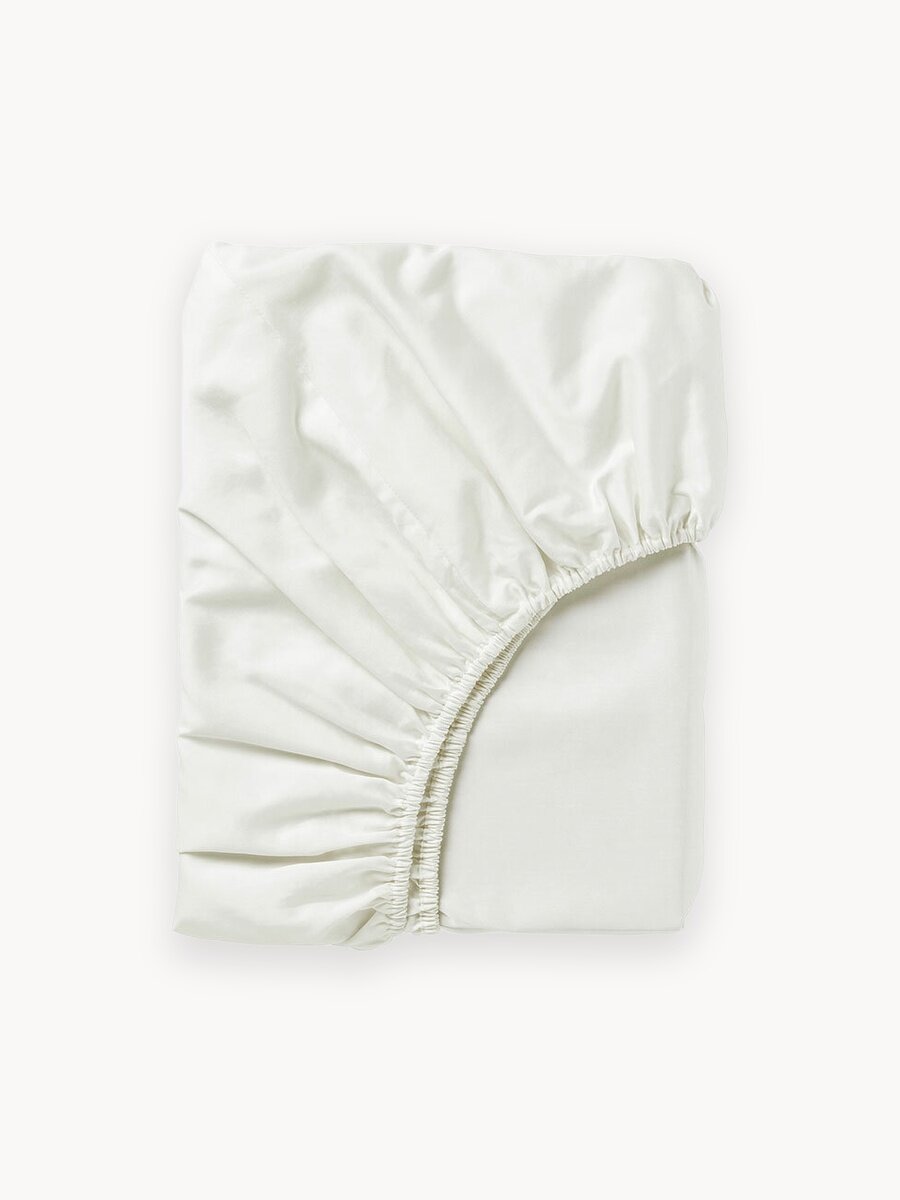 Простыня на резинке 140x200 натесмио (икеа NATTJASMIN) белый сатин, лиоцелл KL-60351250