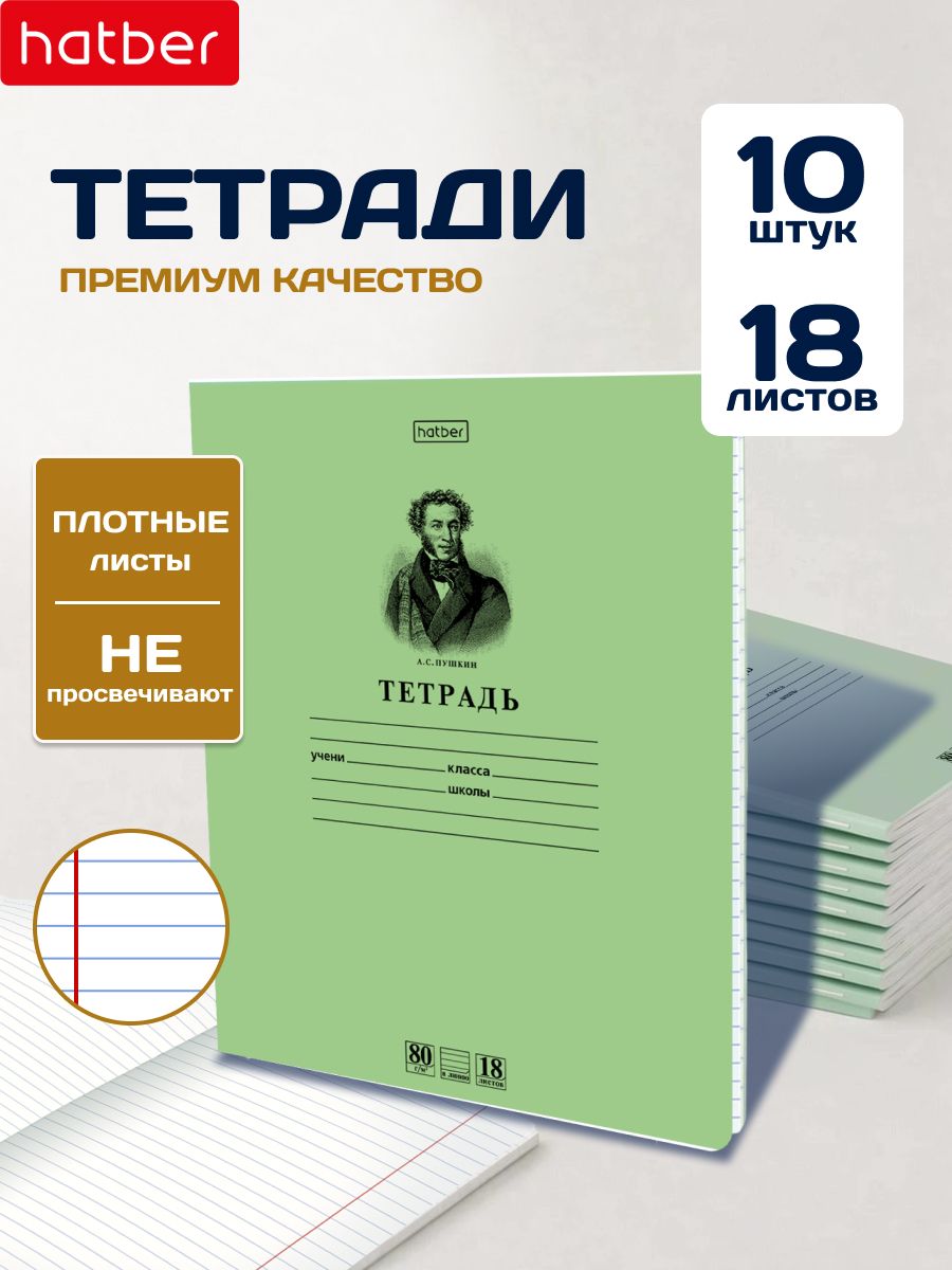 Тетрадь в линейку 18 листов "Пушкин А. С." 10 штук
