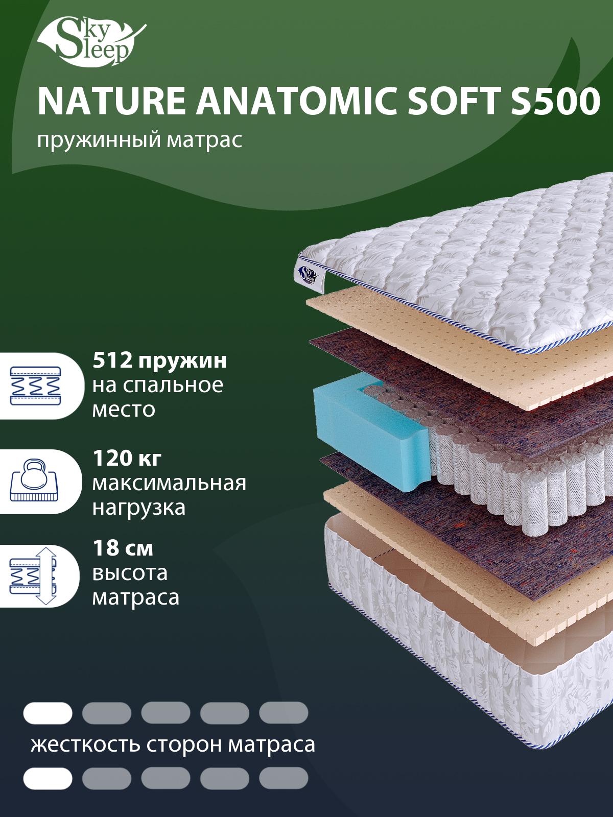 Матрас SkySleep NATURE Anatomic Soft S500 120×180, на независимых пружинах, мягкий, 18 см