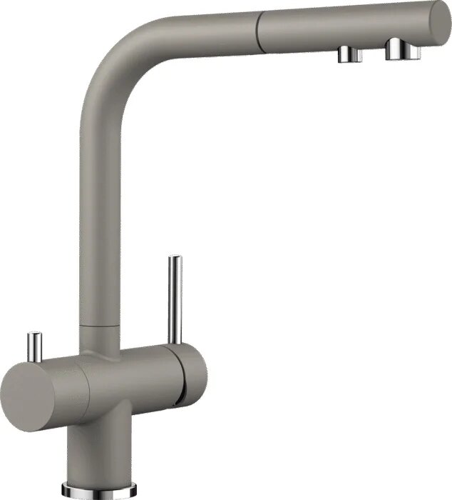 Смеситель для кухни Blanco Fontas-S II Silgranit 525206 с краном для питьевой воды, с поворотным изливом, серый, матовый, однорычажный, с керамическим картриджем