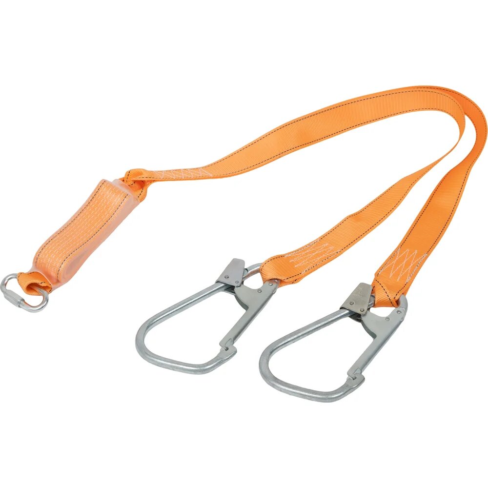 Строп ленточный двойной с амортизатором, стальная арматура, полиэфирная лента, красный цвет, карабины