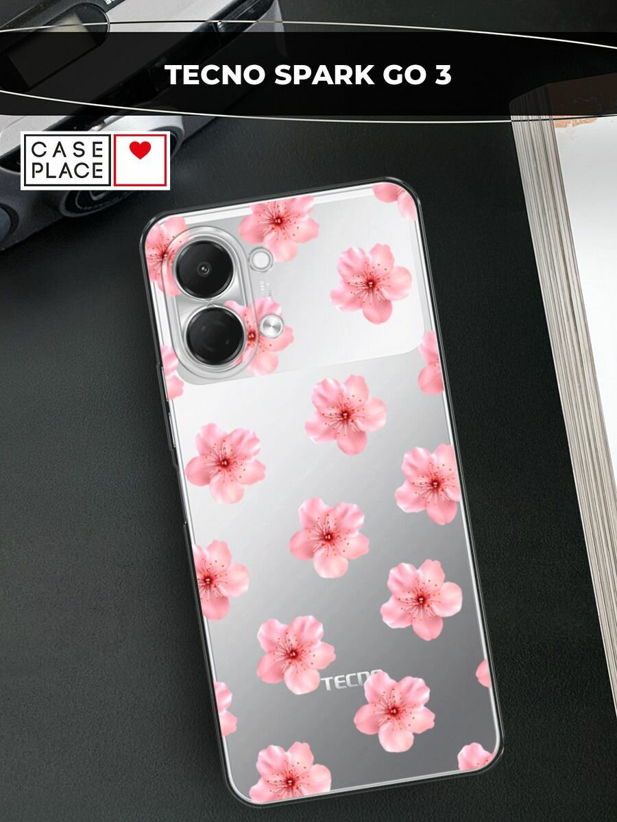Чехол на Tecno Spark Go 3 / Текно Спарк Го 3 с принтом Цветки сакуры, прозрачный