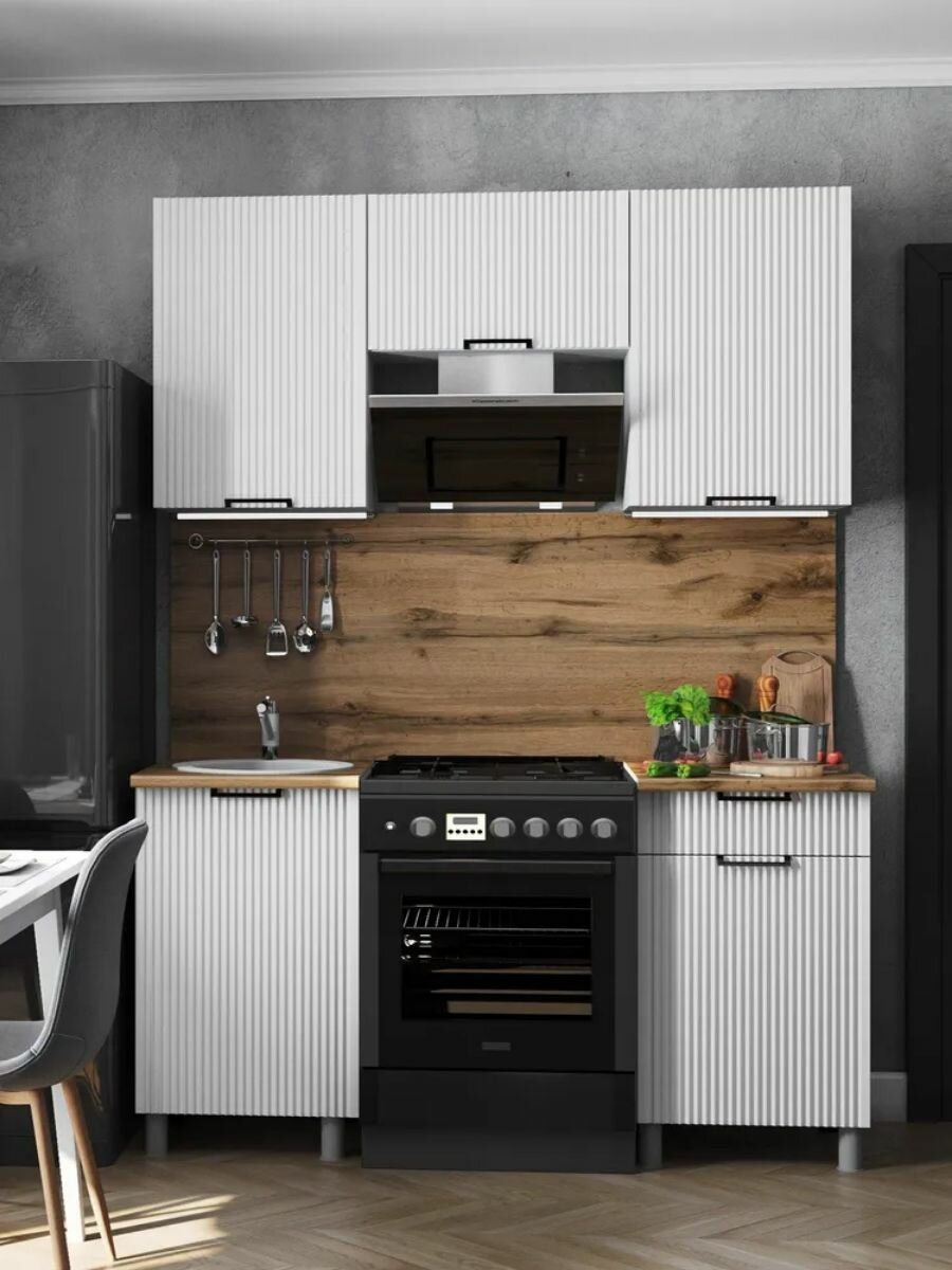 Кухонный гарнитур (кухня) Кампео 1.6 м с окапом, ЛДСП/МДФ, Белый/Белый снег, 1600х2160х430, тэкс