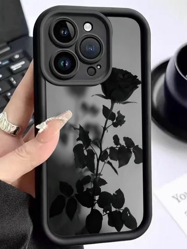 Чехол на VIVO Y36 / Виво Y36 чёрный с Черная Роза силиконовый ударопрочный