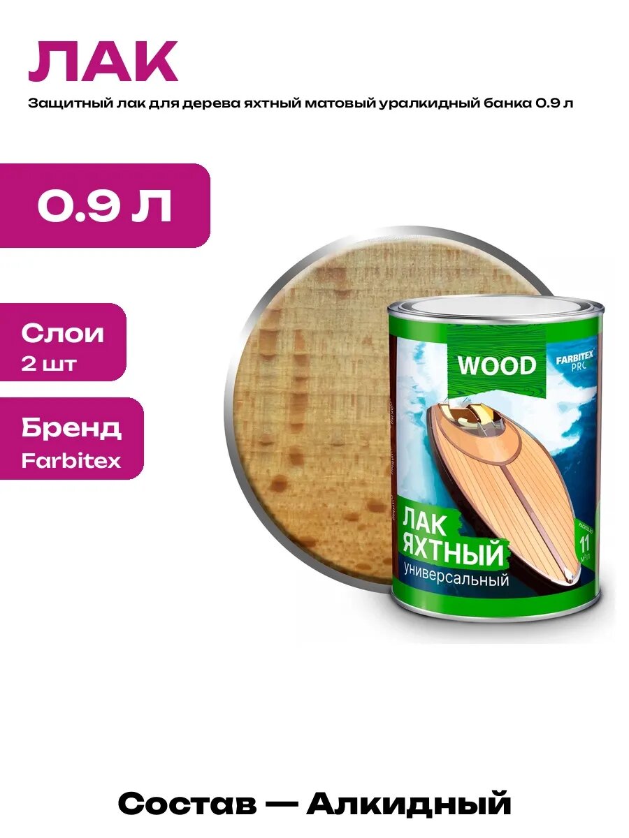 Лак матовый яхтный для садовой мебели прозрачный банка 0.9 л