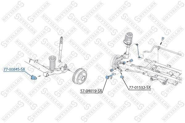 Сайлентблок задней балки STELLOX 77-00845-SX Dacia Logan 1.4, 1.5Dci, 1.6, 1.6 16V 04>, металлическая обойма