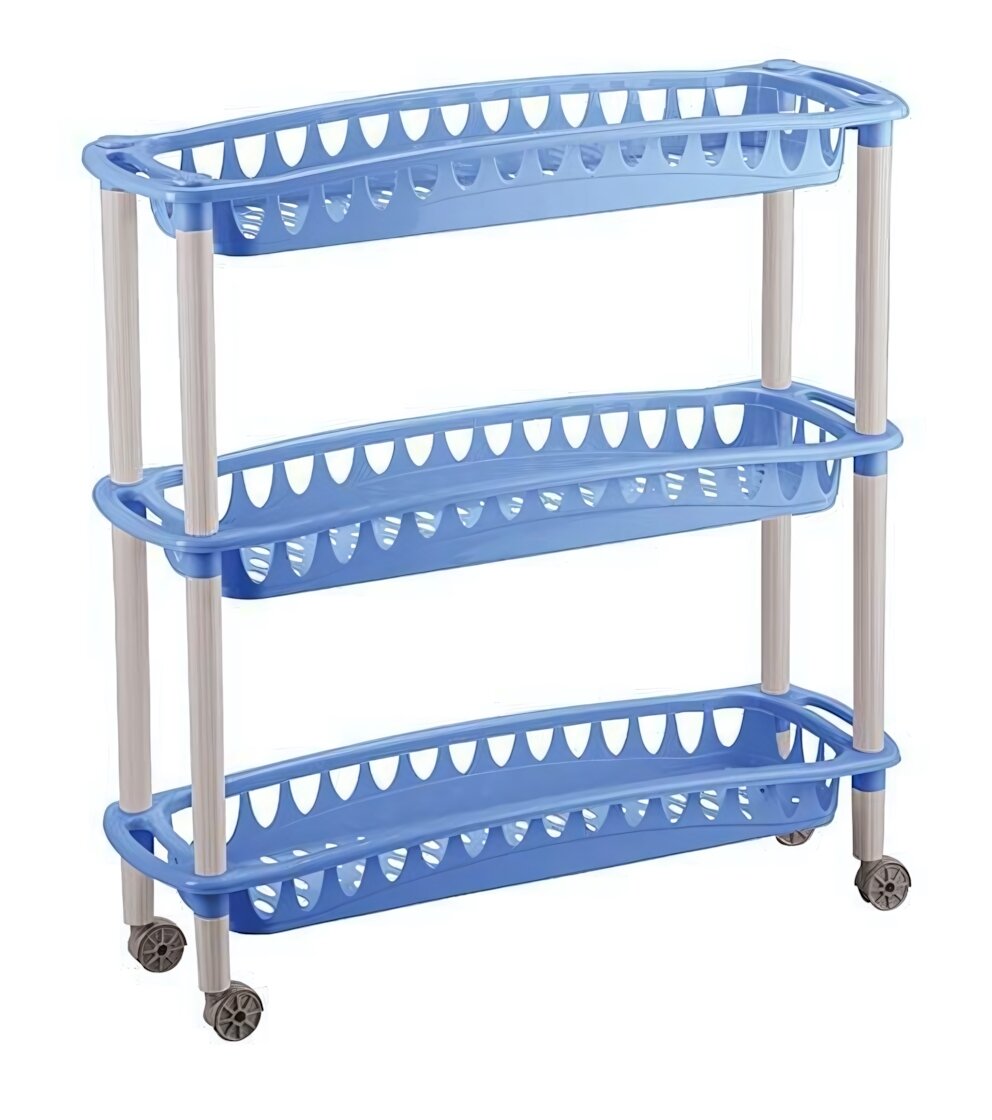 Этажерка узкая "Джулия" 3 полки, на колесах, 59х18х61 см, голубая