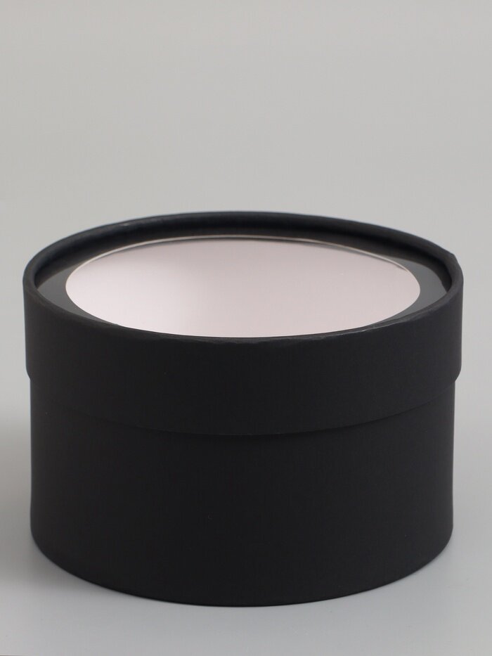 Подарочная коробка круглая, чёрная, завальцованная с окном, 16×11 см