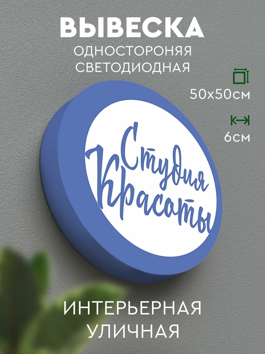 Световая вывеска для улицы и для интерьера односторонняя с подсветкой 50 см. "Студия красоты " 12