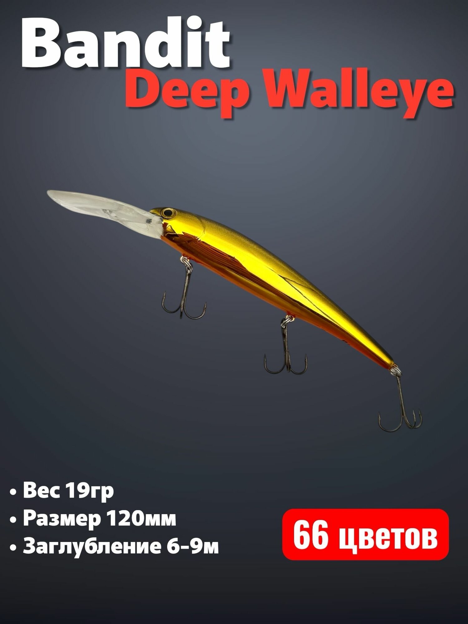 Воблер Bandit Deep Walleye 6-9м 120мм, воблер для троллинга