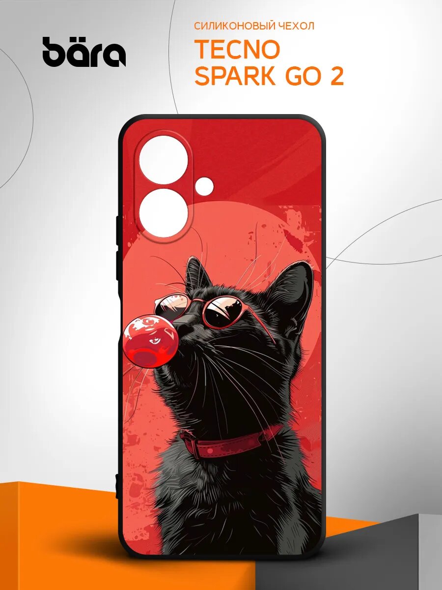 Чехол на Tecno Spark Go 2, Техно Спарк Го 2 накладка, защитный Черная кошка