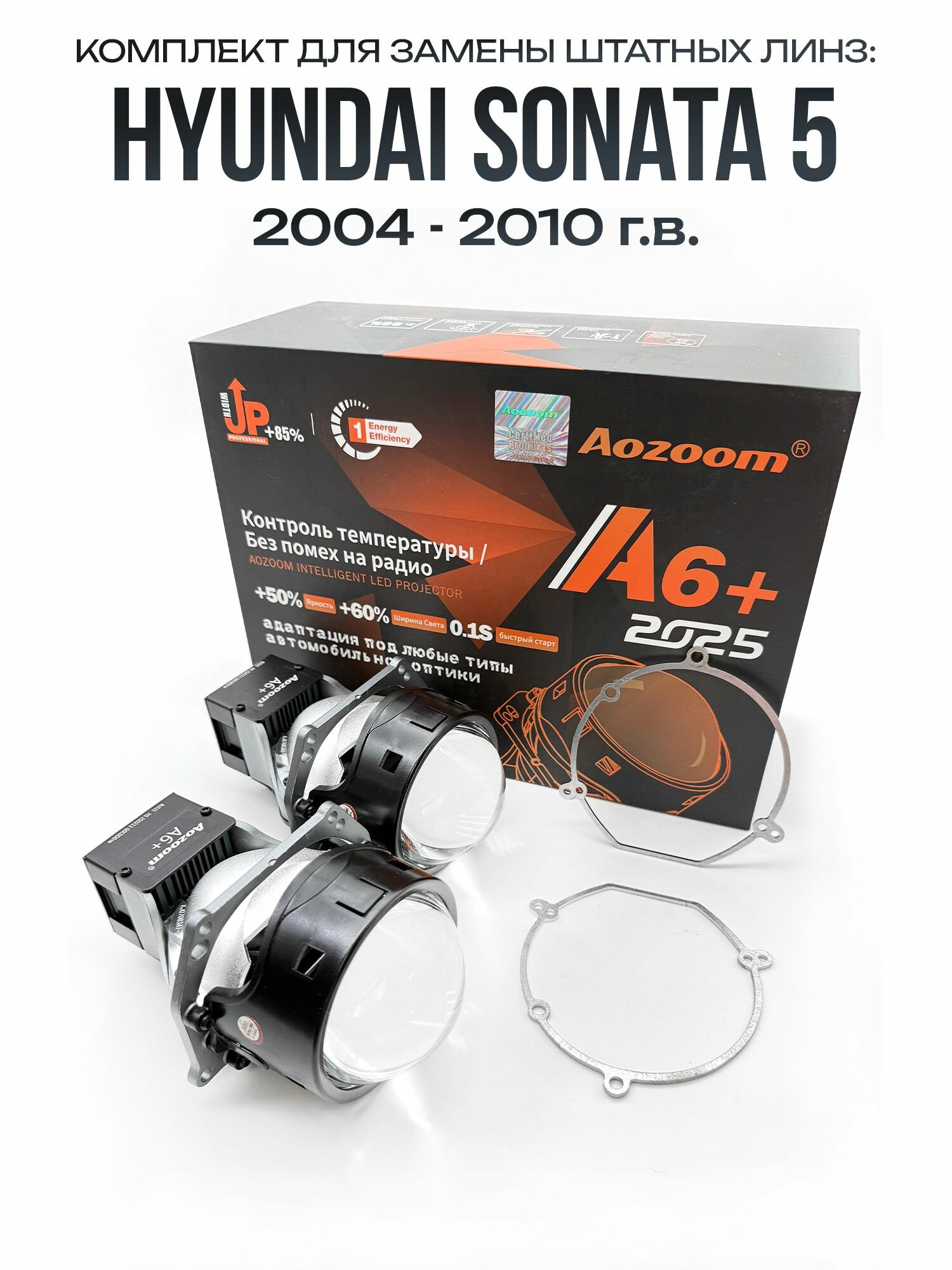 Светодиодные билед модули Аозум А6+ 2025 на Hyundai Sonata 5 NF 2004-2010 / Линзы bi-led A6+ для Хендай Соната 5 НФ