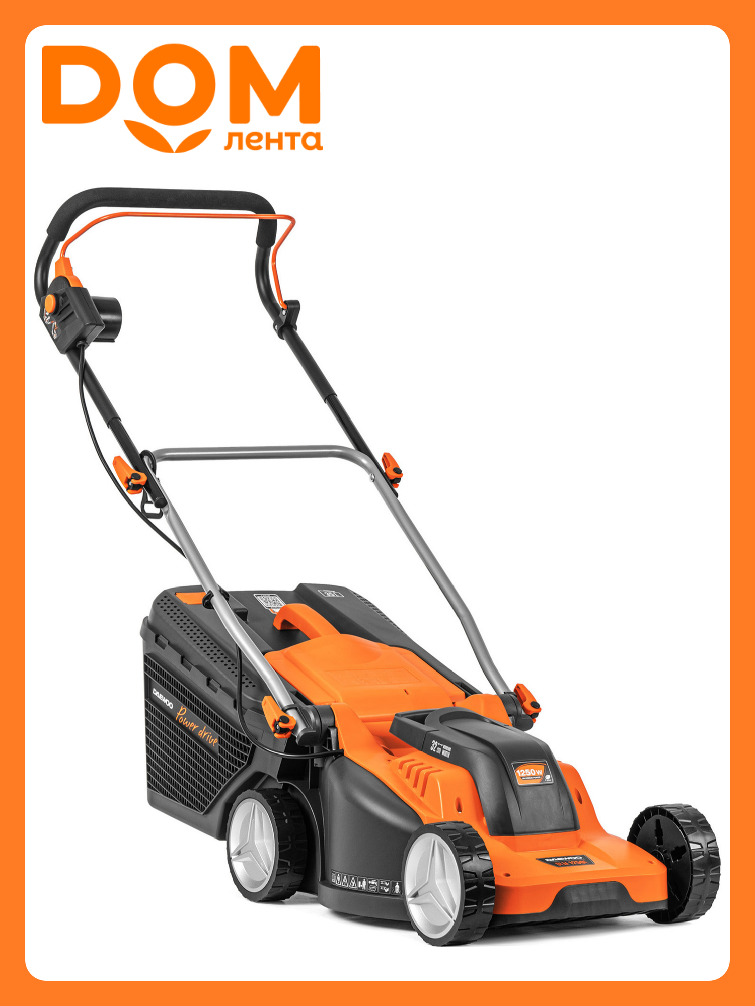 Газонокосилка Daewoo Power Products DLM 1250E, электрическая, ширина скашивания 32 см, 1250Вт
