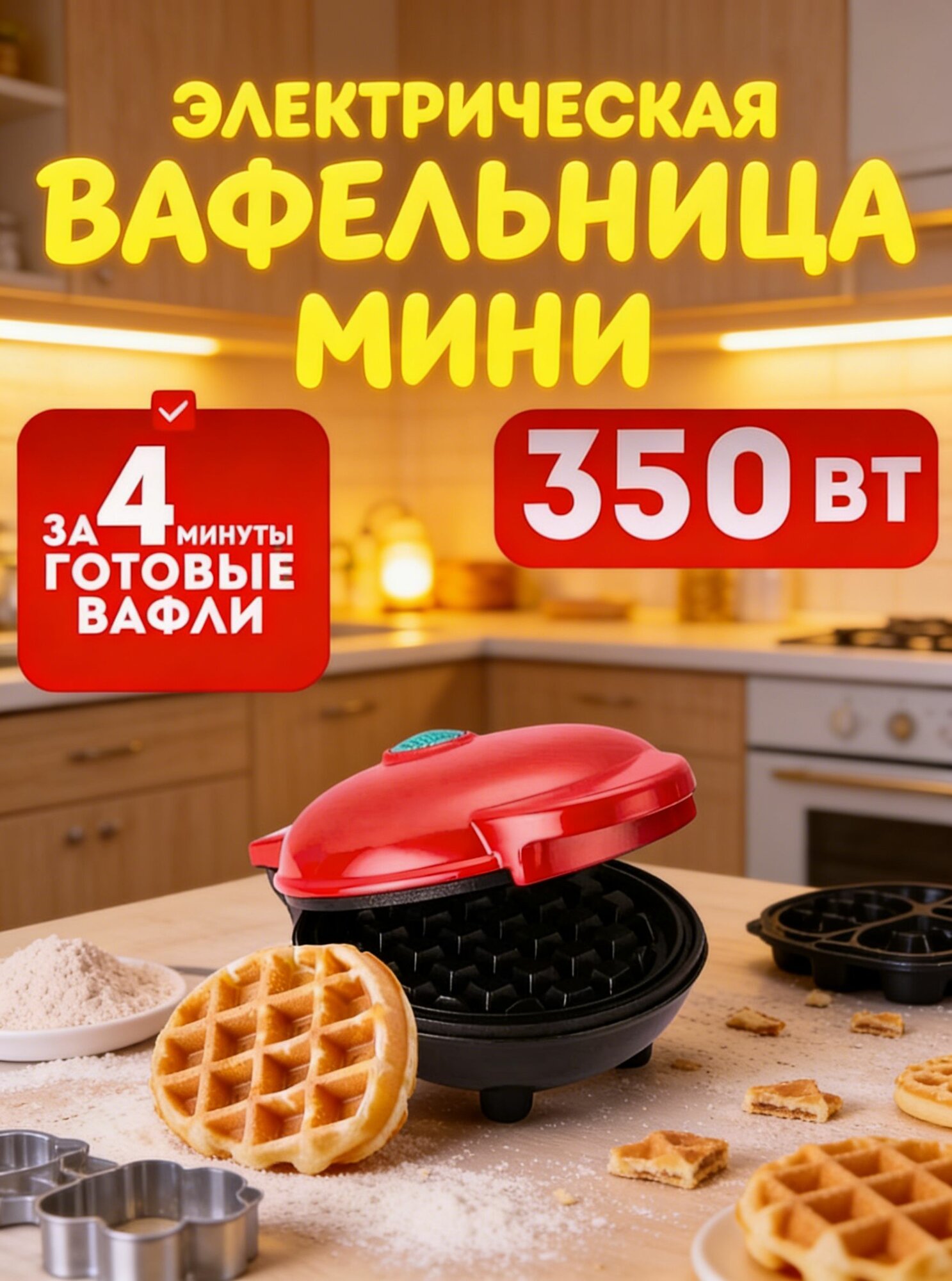 Вафельница 44144551D858434D9321C8667876DFB7 350 Вт, красный