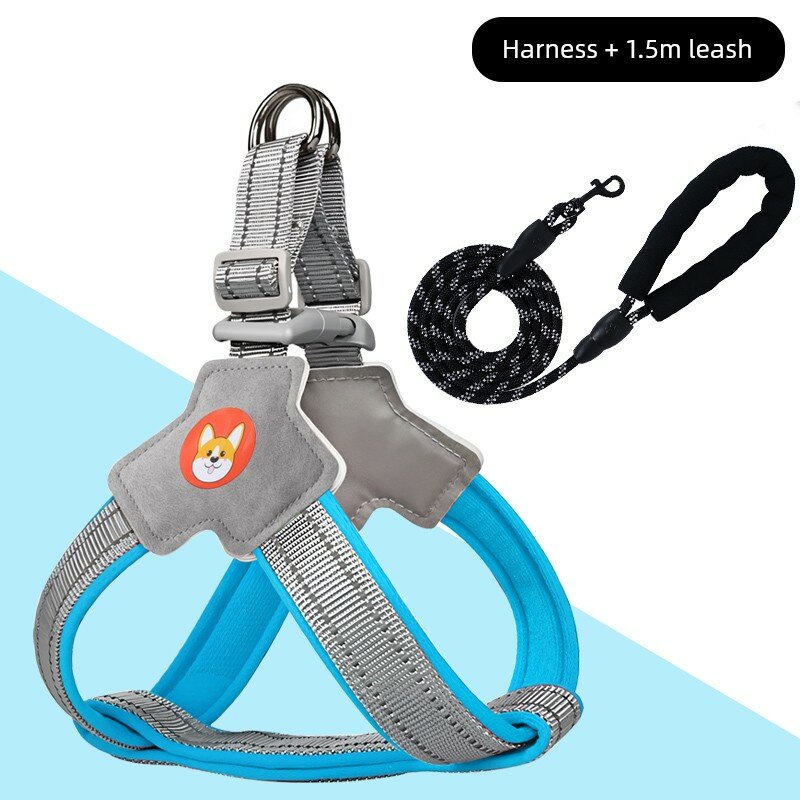 Шлейка-жилет для собак средних и крупных пород, для шиба-ину, корги, с ошейником, для прогулок, с защитой от потери, с