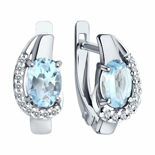 Серьги DIAMD'OR, серебро, 925 проба, родирование, топаз, фианит, длина 1.5 см, , голубой — фото 1