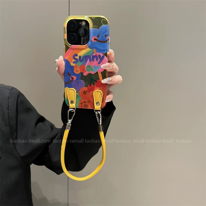 Ремешок через плечо для чехла Apple 17 Pro Max, iPhone 16 Pro Max, с дизайном «допаминовая радуга» (масляная живопись),