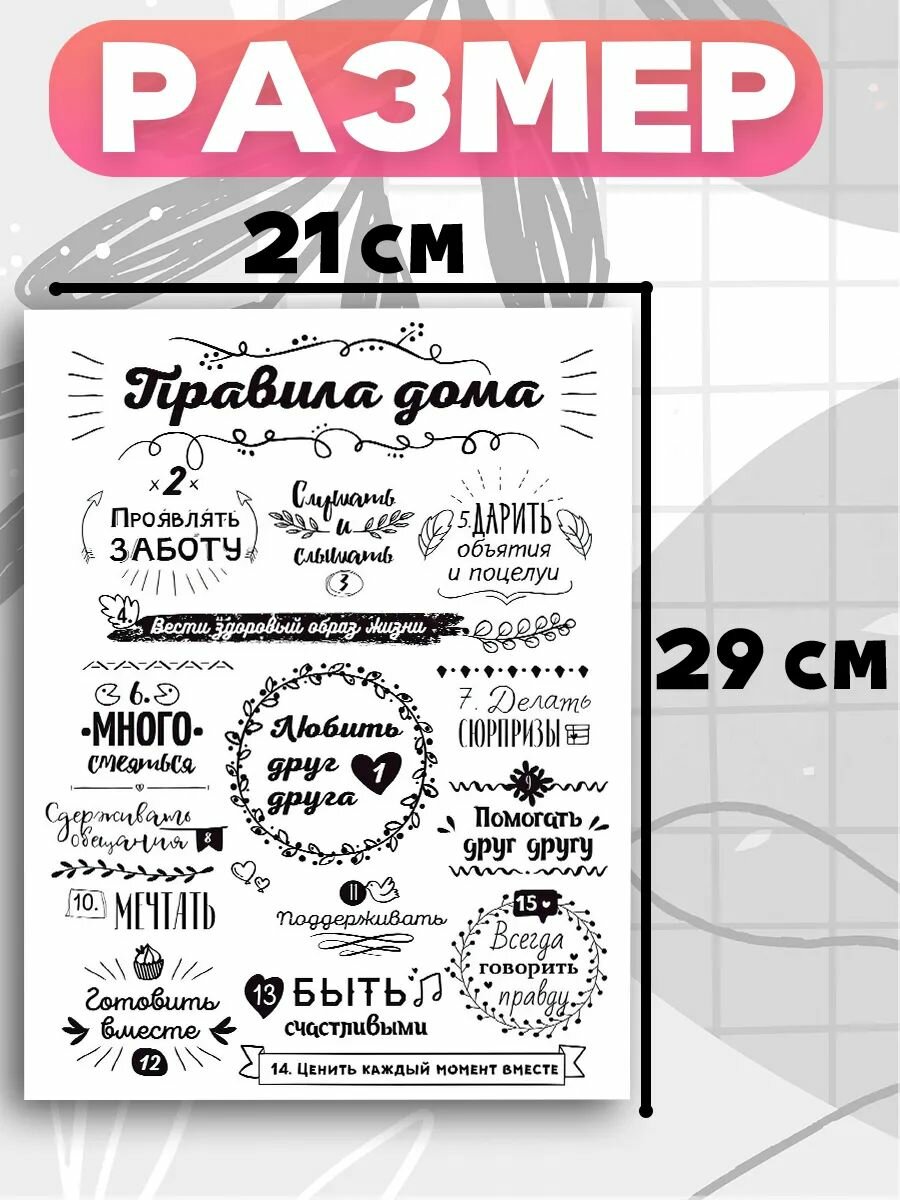 Постер на стену Правила дома , плакат 1шт, А4 размер. — фото 1