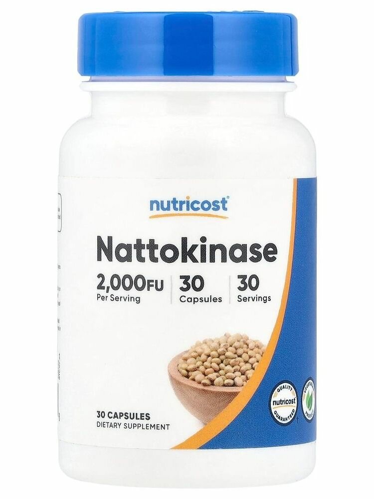 Наттокиназа, 2000 FU, 30 капсул, Nutricost