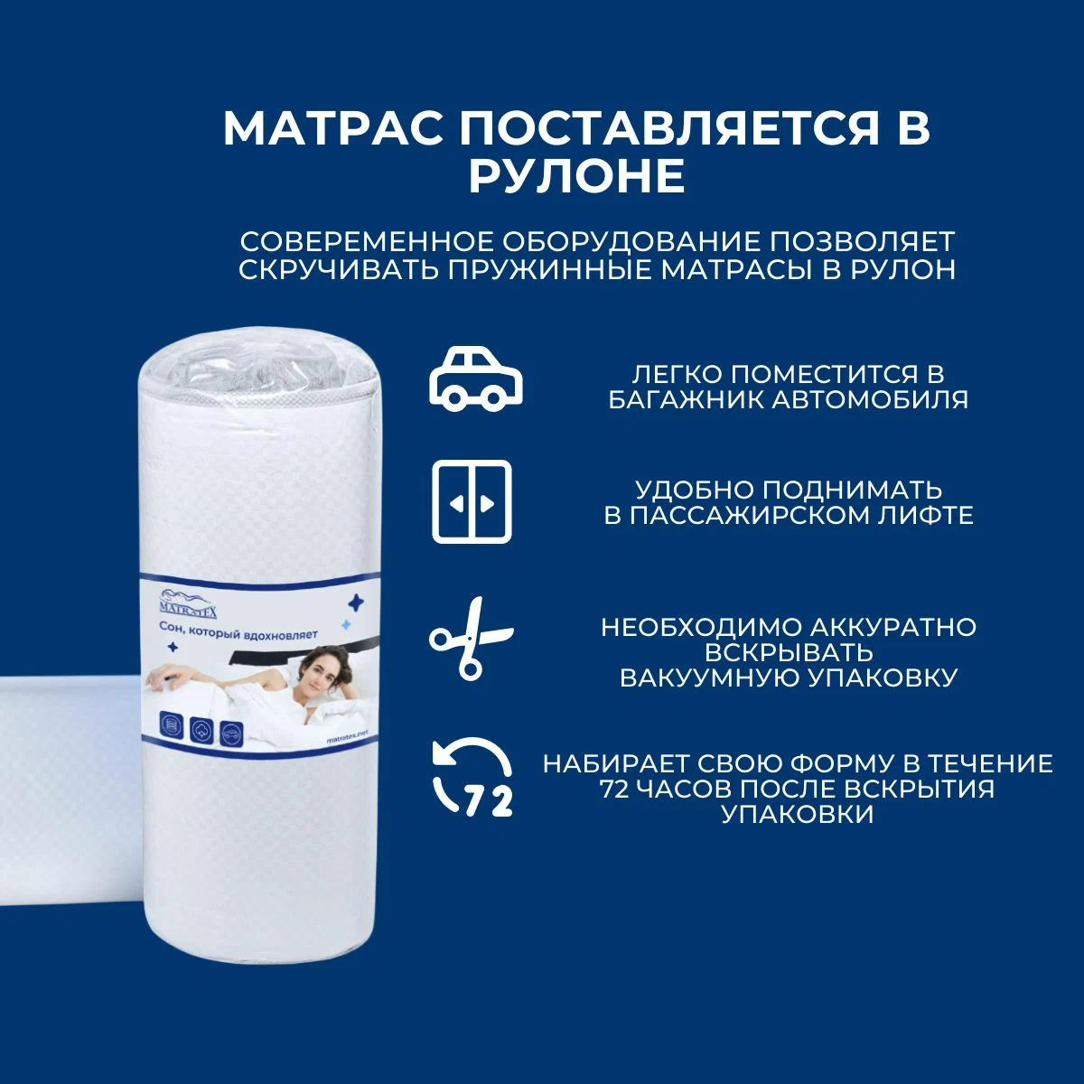 Матрас MATRATEX оптима, с эффектом памяти, независимые пружины, 160x190 см — фото 1