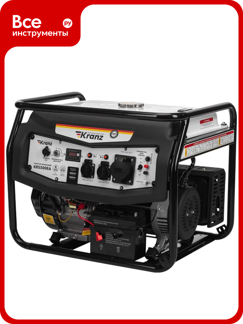 Бензиновый генератор KRANZ KR5500EA, 5,5 кВт, 230 В, 25 л, коннектор автоматики, электростартер KR-16-1135