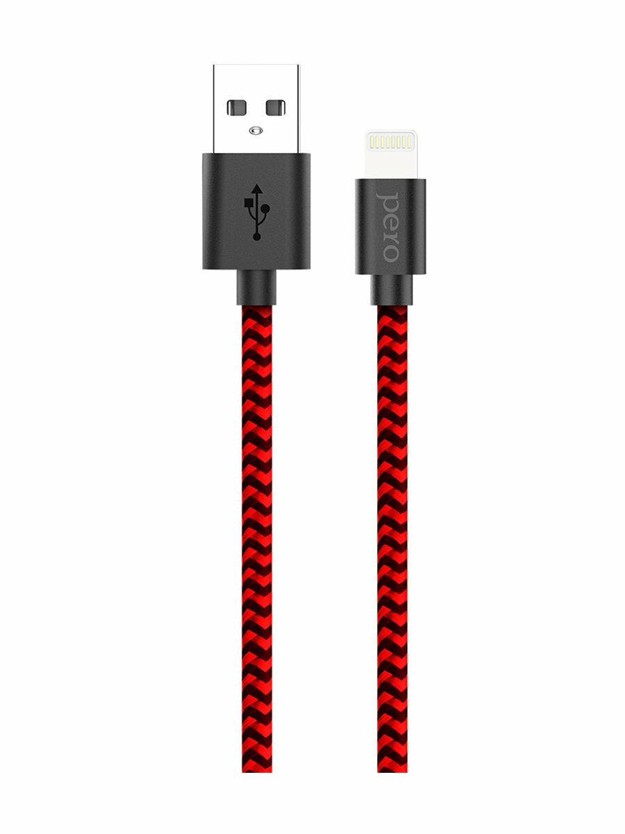 Кабель Pero, DC-04, USB/Apple Lightning, 2м, красный, быстрая зарядка