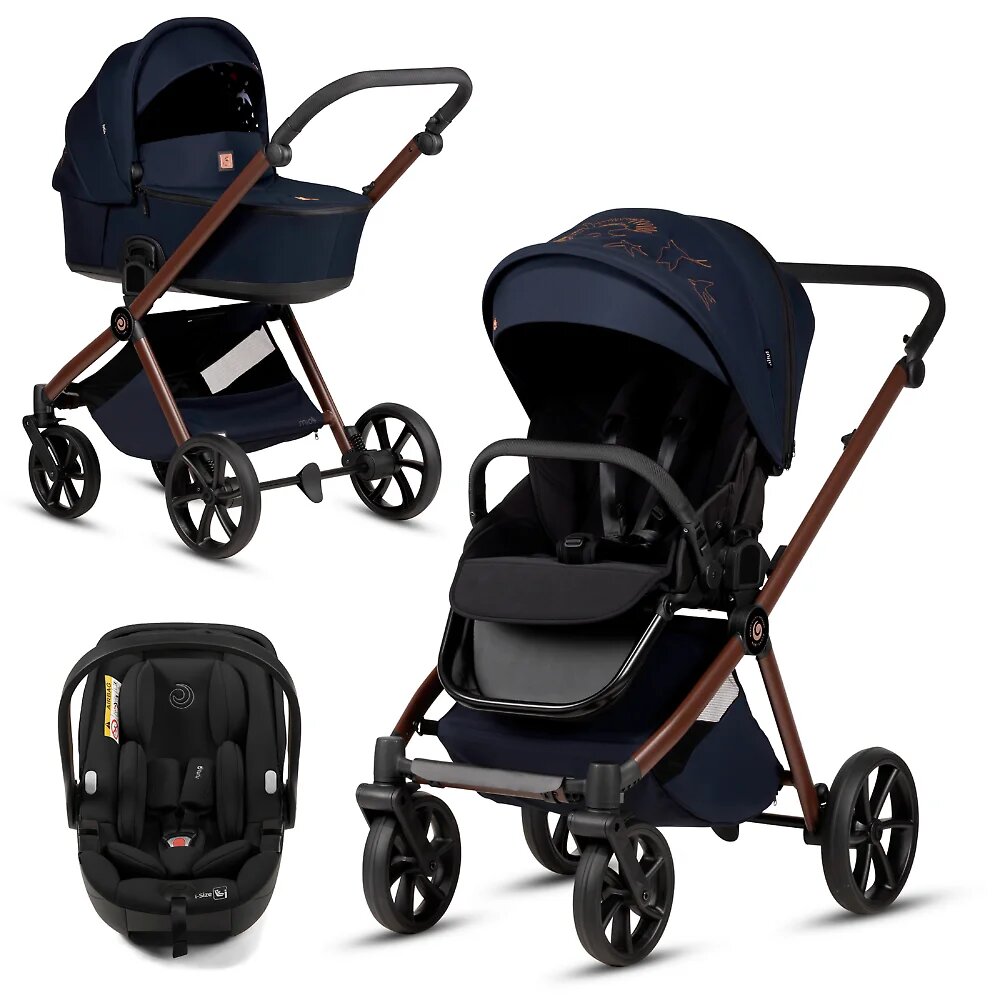 Детская коляска 3в1 Tutis Mio 3+, Elo Lux Edu Sky, цвет Midnight Swallow / Limited Edition (Синий)