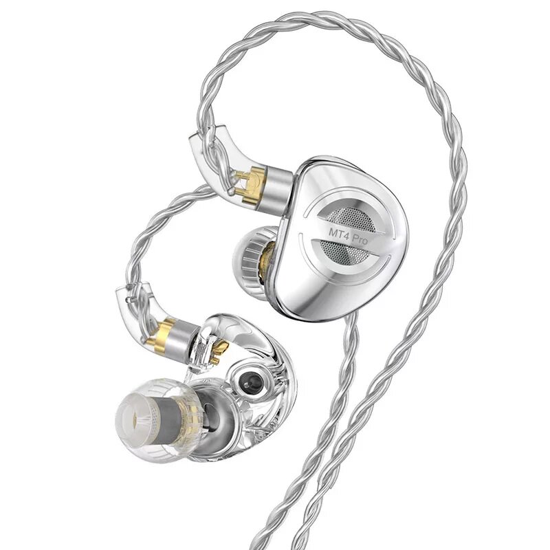 TRN MT4 Pro Двойной драйвер HiFi цифровые наушники в сияющем серебре с Type-C кабелем, резиновой конструкцией,