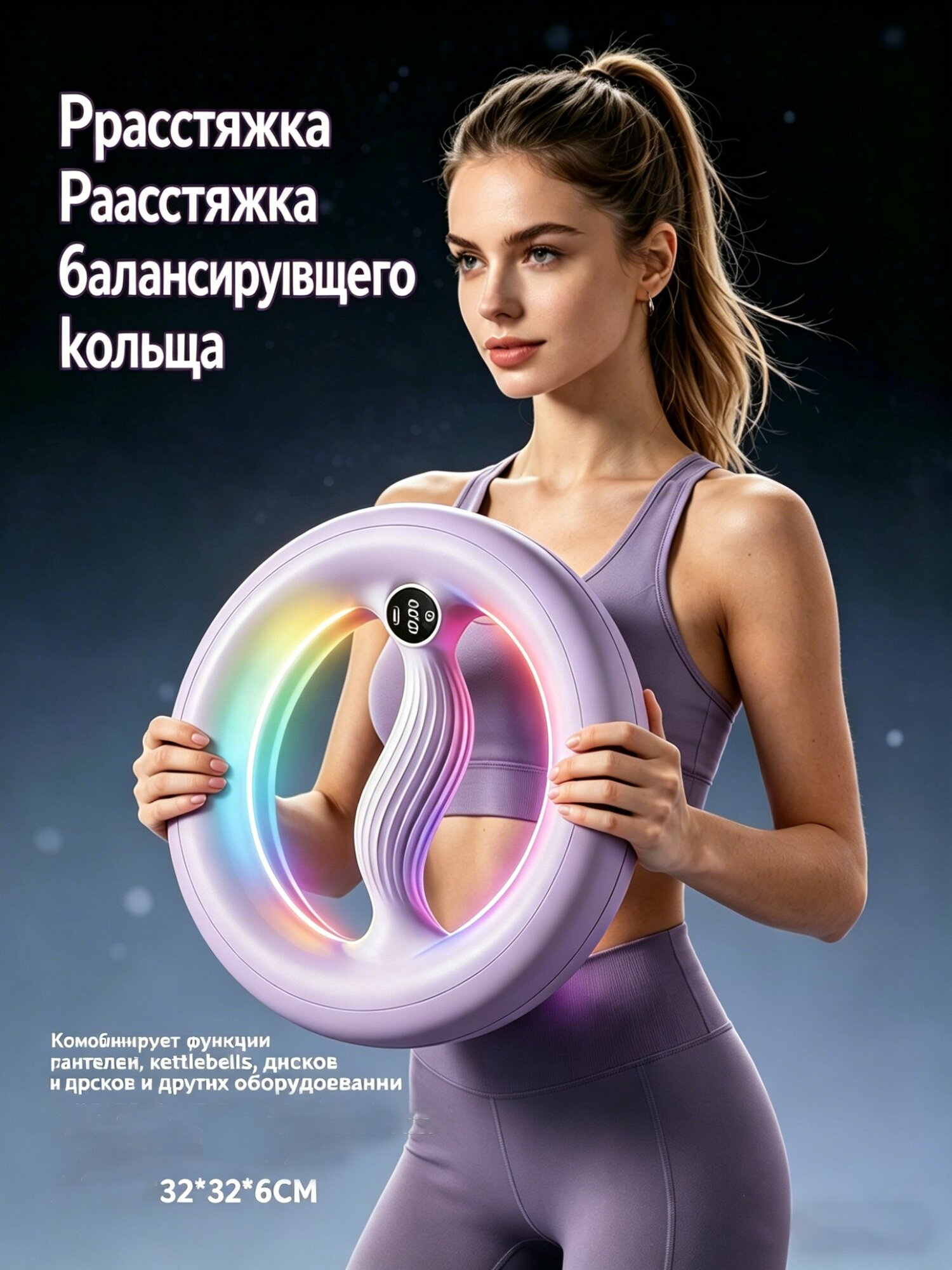 Кольцо для йоги и растяжки, балансировочное кольцо-утяжелитель, трансформер 4-в-1 (гантель/гиря/диск/экспандер), с покрытием из АБС-пластика и силикона, 32*32*6 см