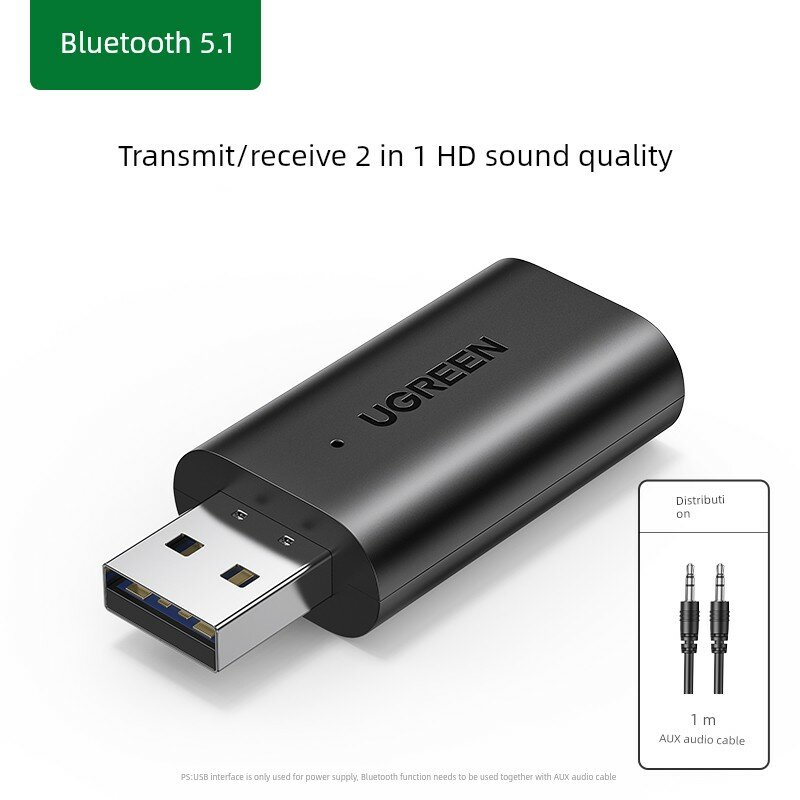 Bluetooth 5.1 Двухрежимный приемник-передатчик для автомобильной аудиосистемы, ТВ и наушников с AUX 3.5 мм и USB - 2 в 1