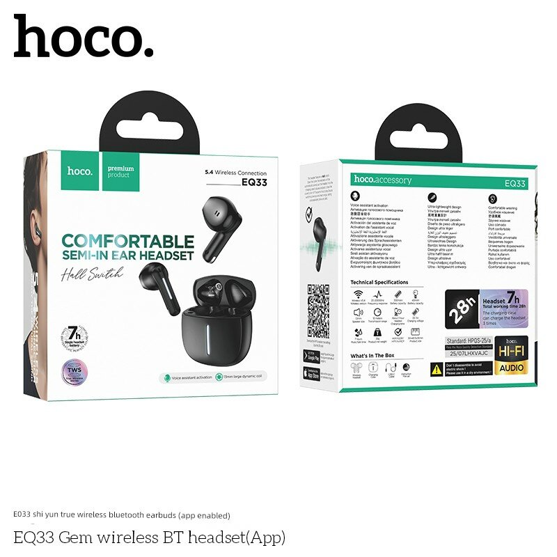 HOCO EQ33 Истинные беспроводные наушники Bluetooth полупроходные низкая задержка спортивные TWS высококачественный звук