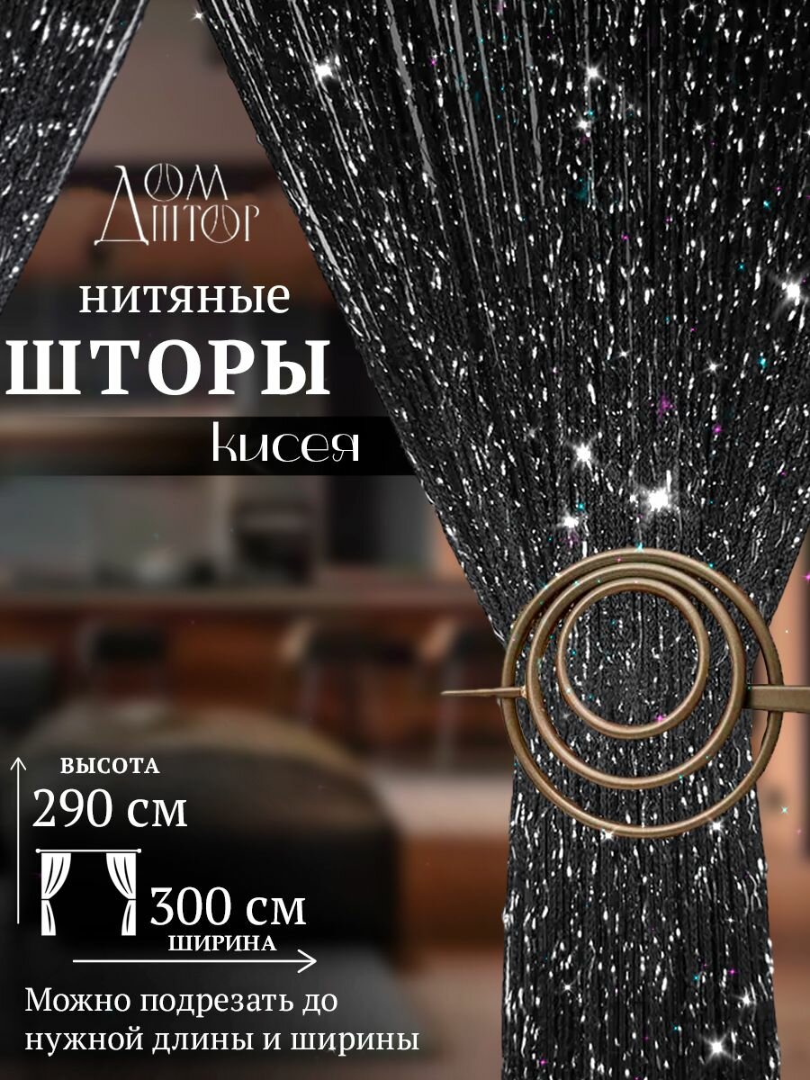 Дом штор Занавеска на дверь нитяная 300x290 см черный