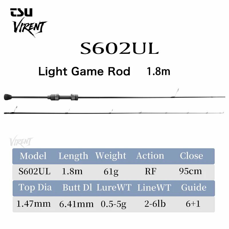 TSURINOYA VIRENT S602UL Light Game Rod 1.8m, 6+1