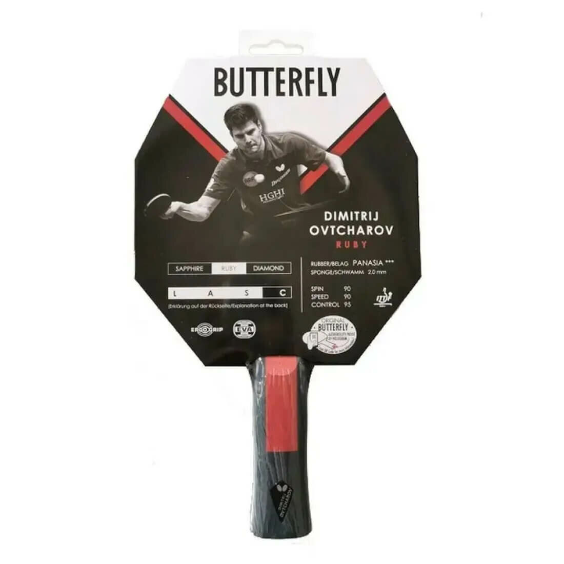 Ракетка для настольного тенниса Butterfly Dmitrij Ovtcharov Ruby, ручка коническая