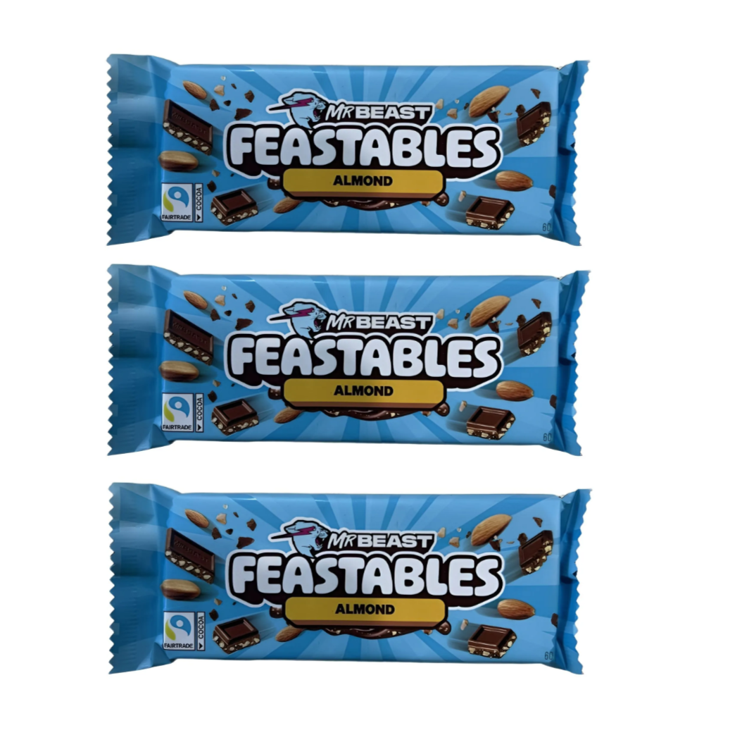 Набор шоколада Mr. Beast Feastables Almond , (3 шт х 60 гр.), США